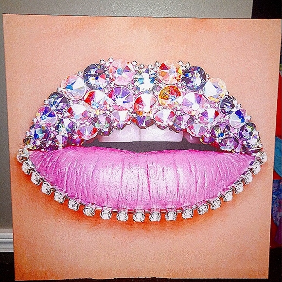 Hand Crafted | Art | Bling Gem Stone Lips Rhinestone Barbie Pastel Pink ...